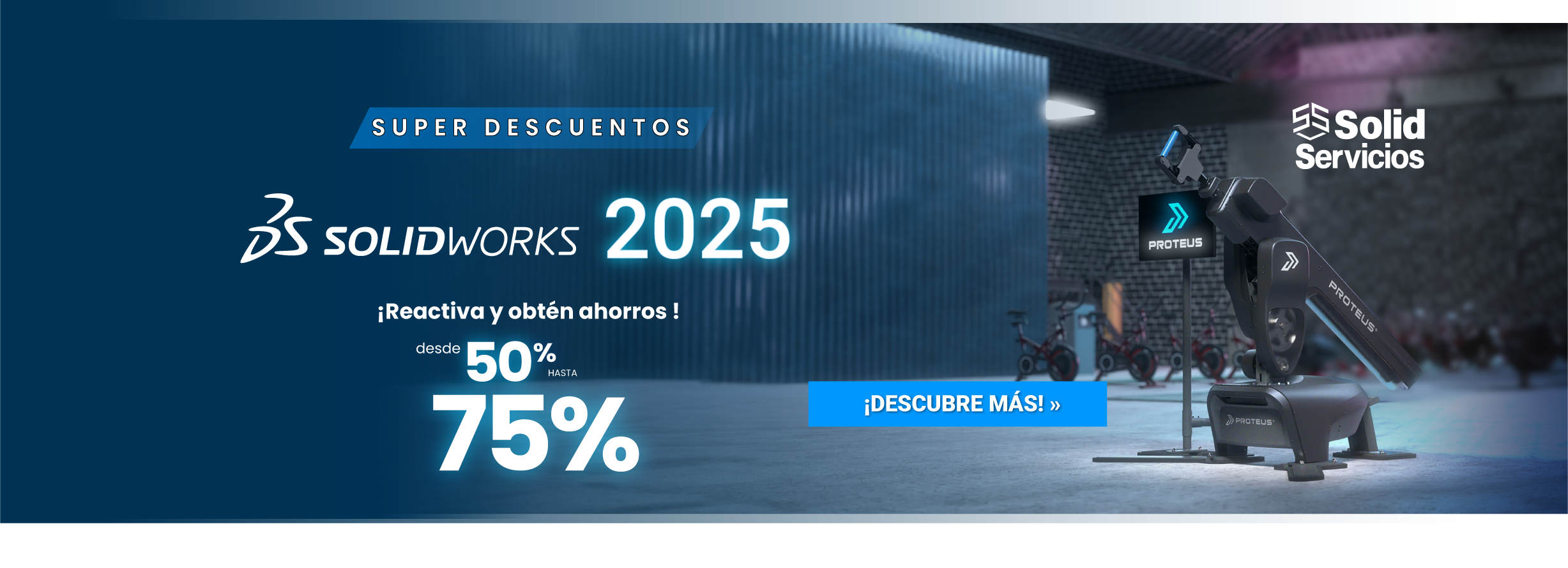 Banner SOLIDWORKS Promoción 50% al 75% | SolidServicios